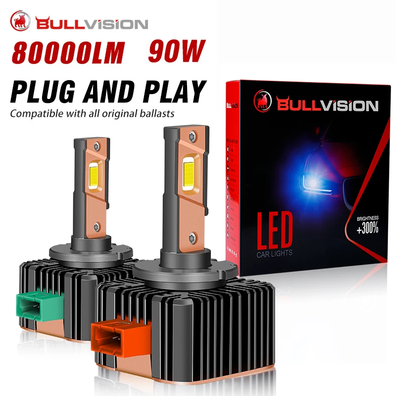 Bullvision D1S Led Headlight D3S Canbus Bulbs CSP D4S D5S D2S D8S Led 80000LM 90W Super Bright ...