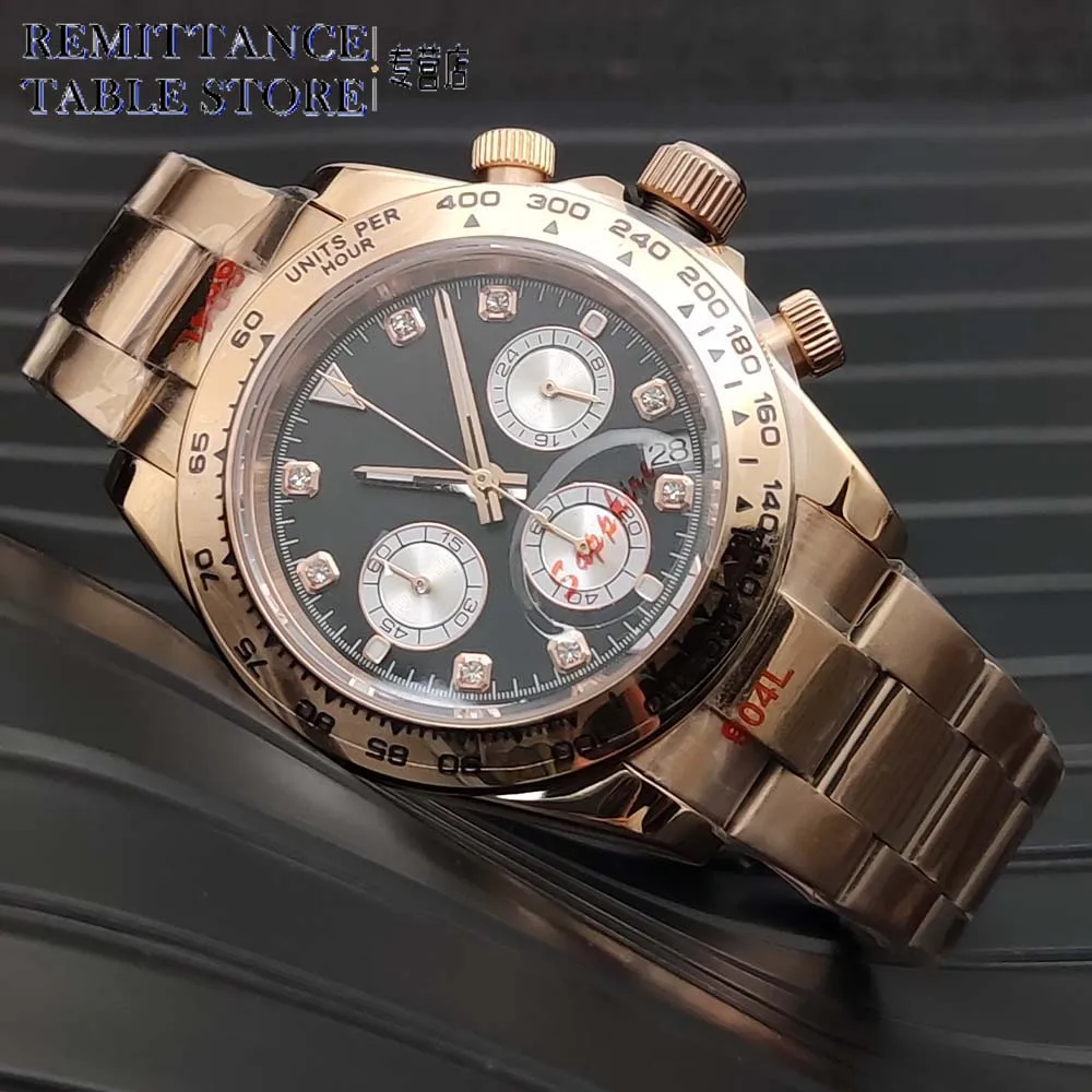 Luxury Rose Gold Quartz Watch, VK63 Chronograph, Water Resistant ...