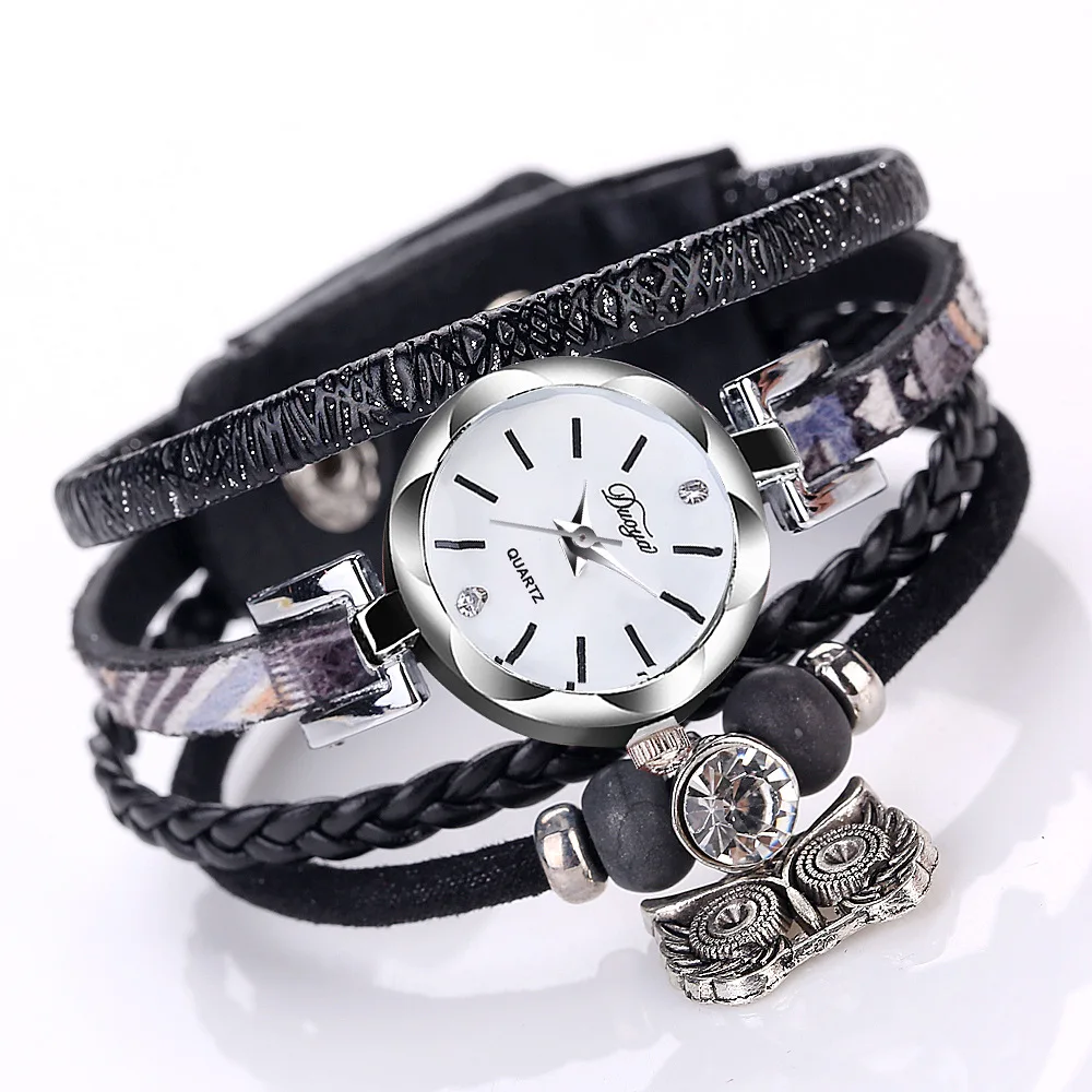 Reloj-Mujer-Wach-for-Women-Tank-Watch-Hand-woven-Owl-Pendant-Bracelet ...