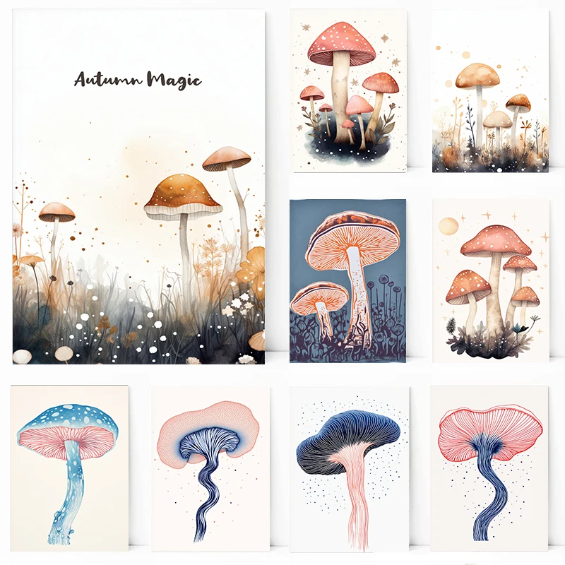 Wild-Mushroom-Illustrations-Poster-Abstract-Fungi-Artwork-Canvas ...