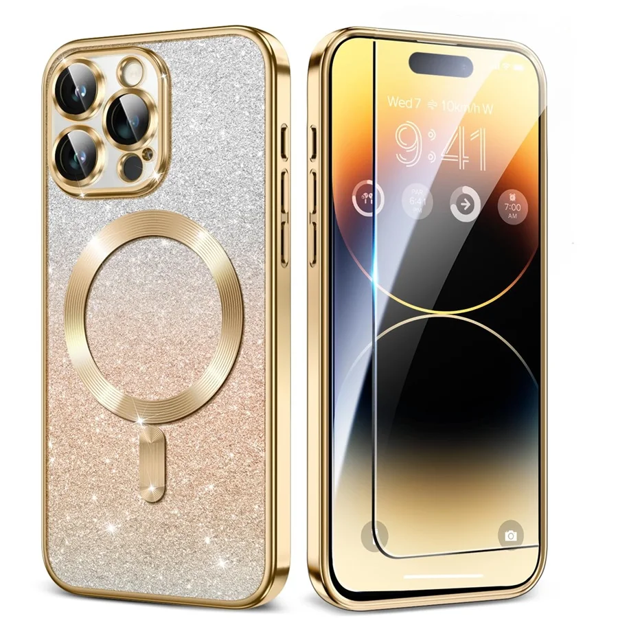 Glitter Magnetic Case For iPhone 15 14 13 12 11 Pro Max 14 Plus Magsafe ...