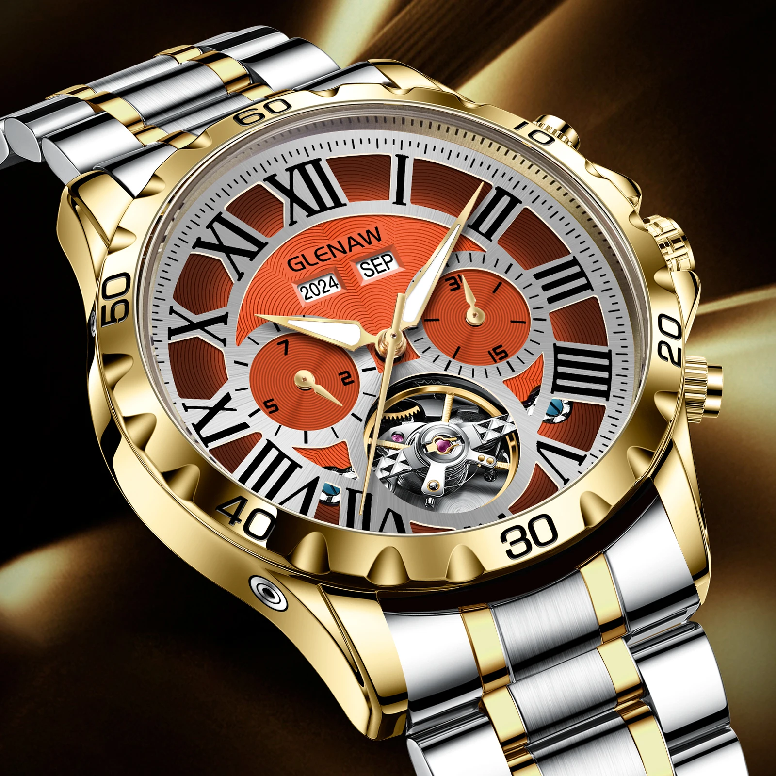 Glenaw high-end brand fully automatic mechanical multi-function watch ...