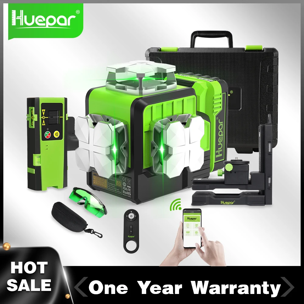 Huepar 3D Cross Line Laser Level Self Leveling outdoor Bluetooth Remote ...