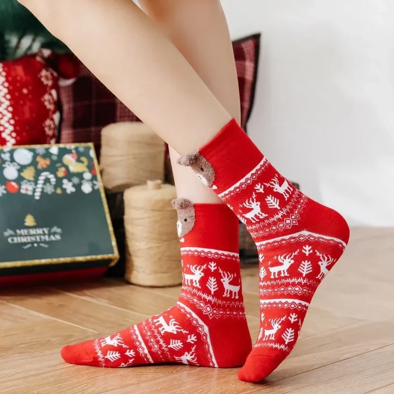 Christmas-Red-Socks-Xmas-Cartoon-Santa-Claus-Elk-Bear-Socks-Girls ...