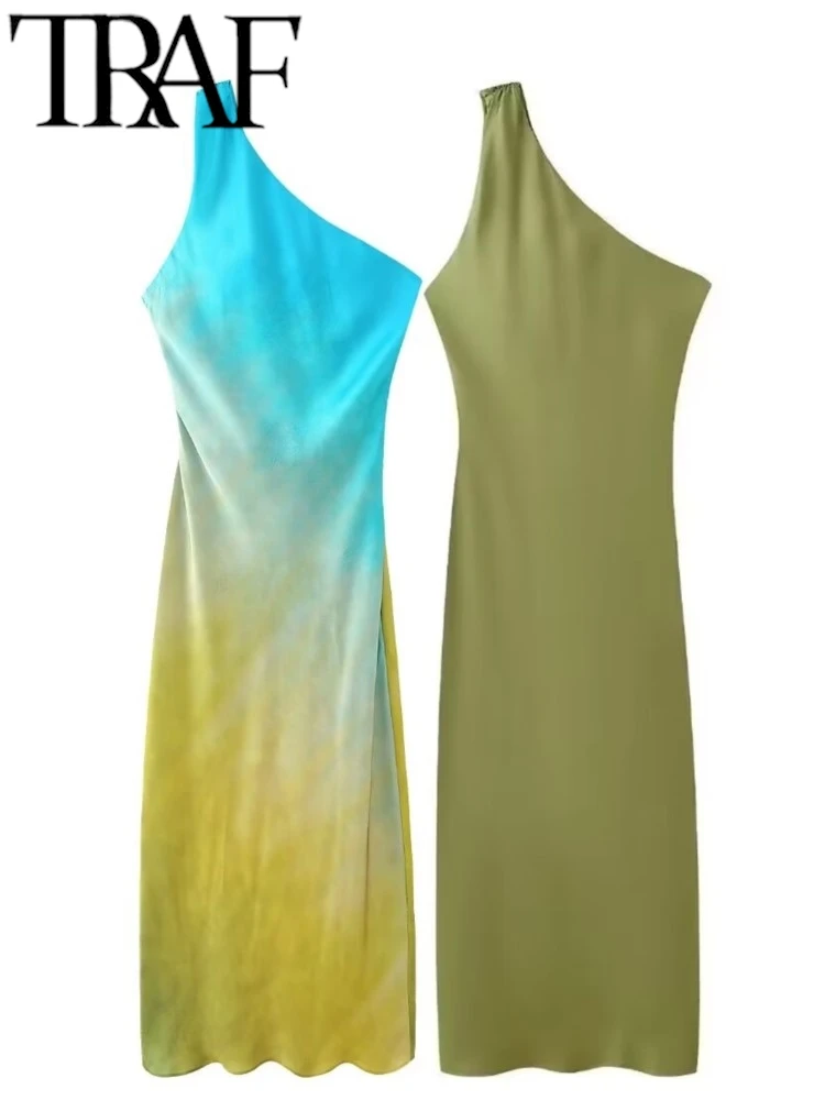 TRAF-vestido-Midi-asim-trico-para-mujer-traje-de-fiesta-de-sat-n-con-un ...