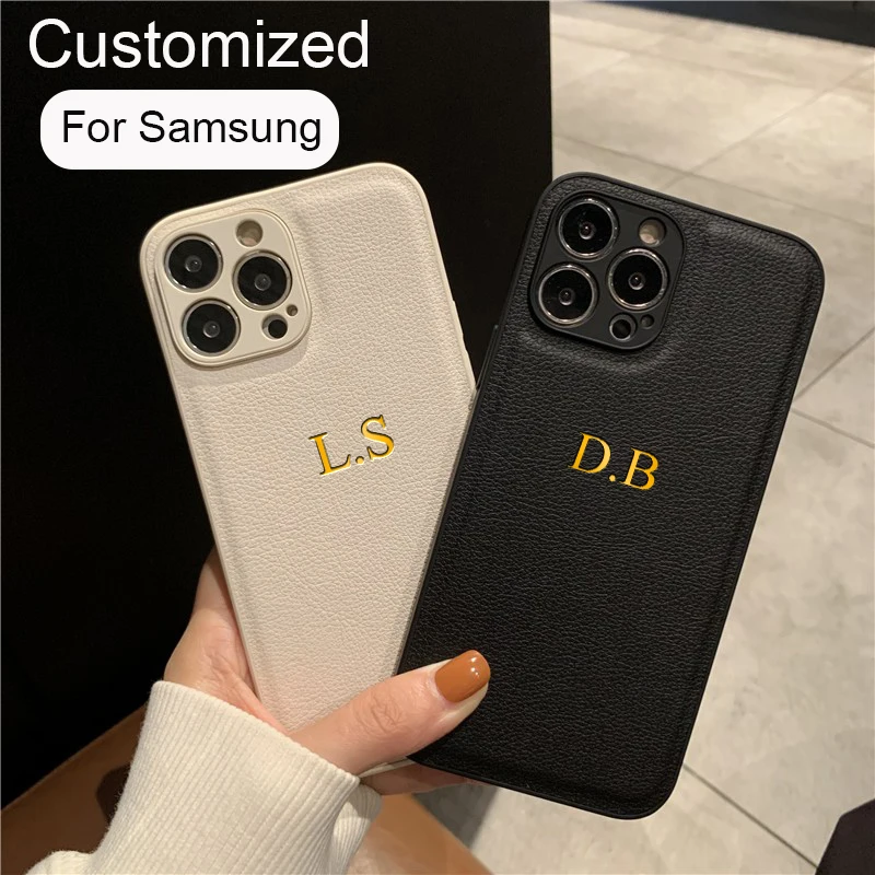 Personalised-Customized-Initials-Name-Leather-Case-For-Samsung-Galaxy-S24-S23-S22-S21-Ultra-S20 ...