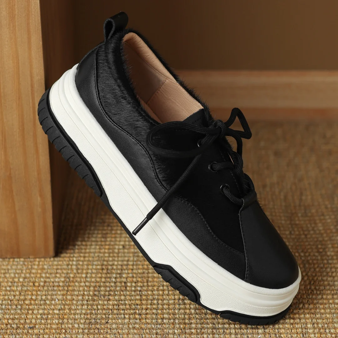 Women-s-genuine-leather-horsehair-patchwork-lace-up-thick-sole-platform ...