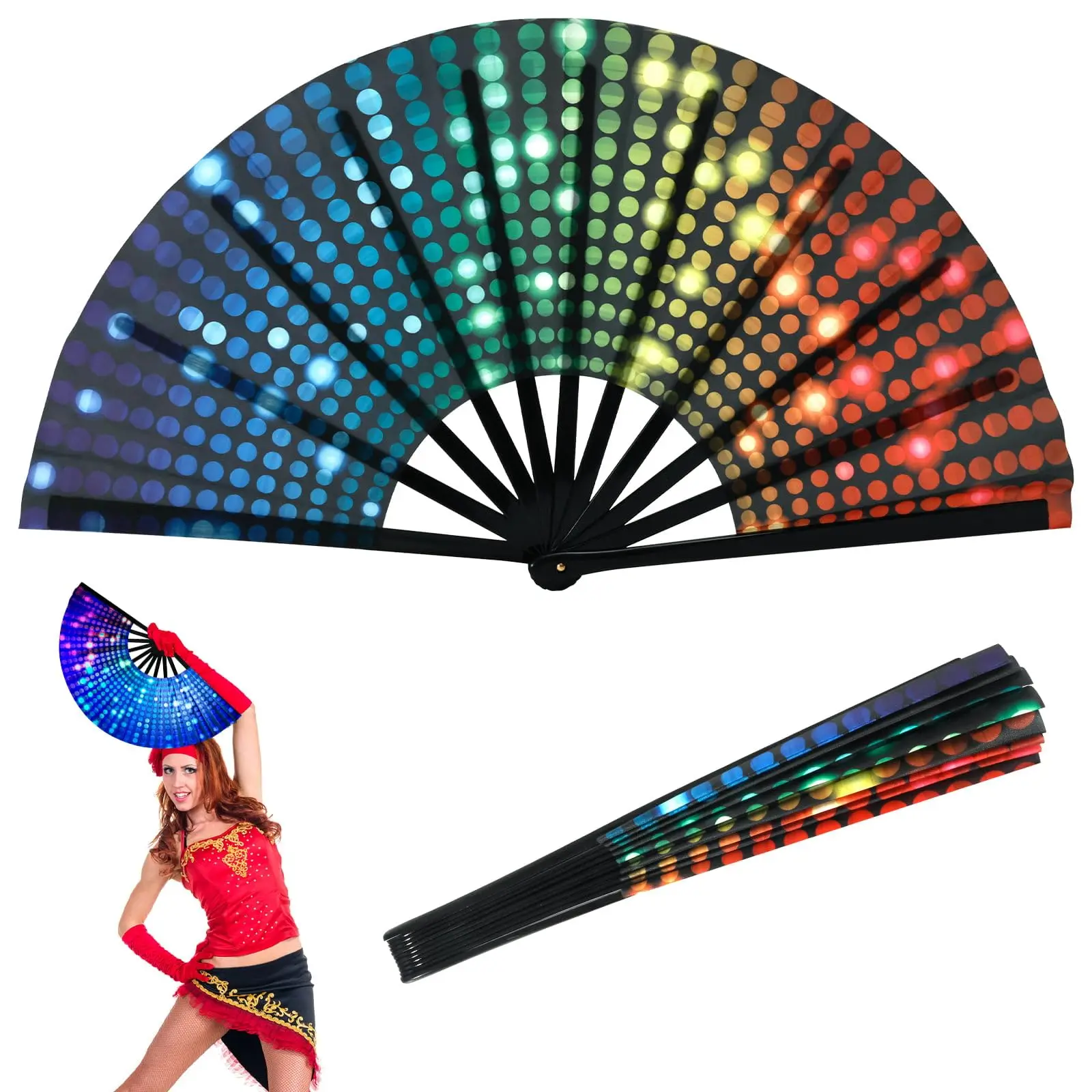 Rave Fan Festival Fan Hand Fans Foldable Kung Fu Fan Large colorful PVC ...