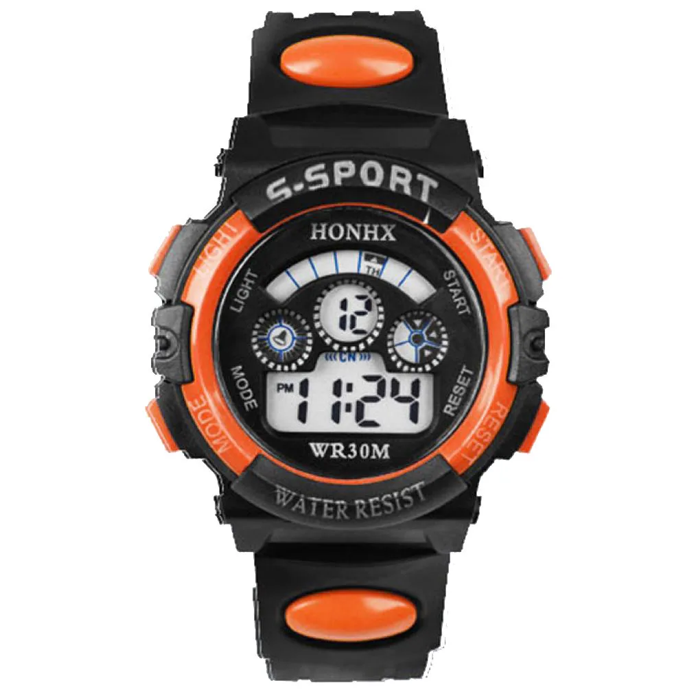 Quartz-Boy-Watch-Date-LED-Waterproof-Digital-Orange-Alarm-Children ...