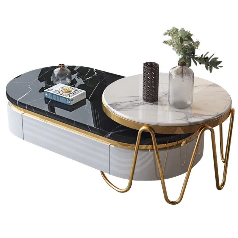 Linlamlim Marble Table Basse with Stainless Steel Nordic Rectangle ...