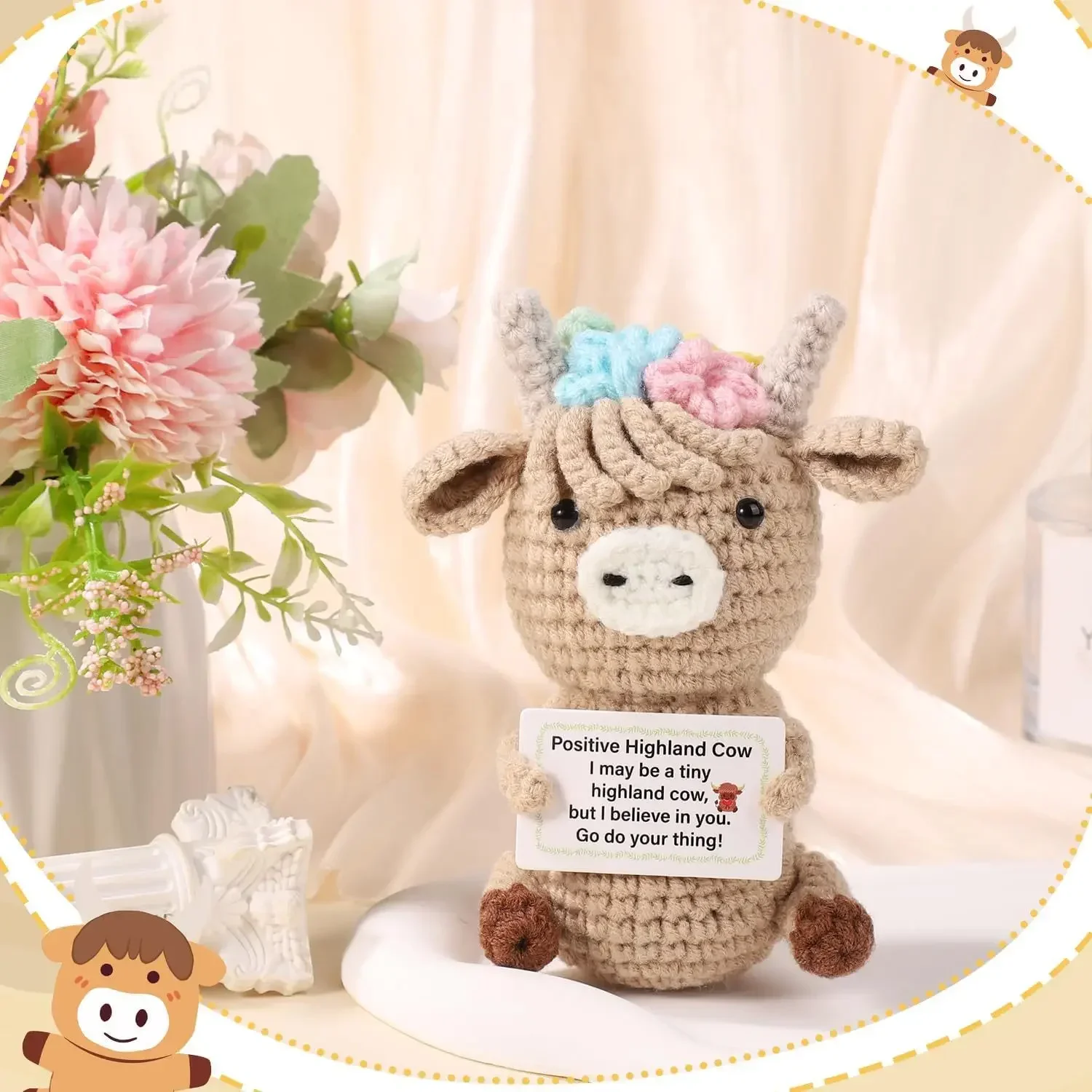 Crochet Emotional Support Cow Doll Decoration Desk Accessories Kawaii ...