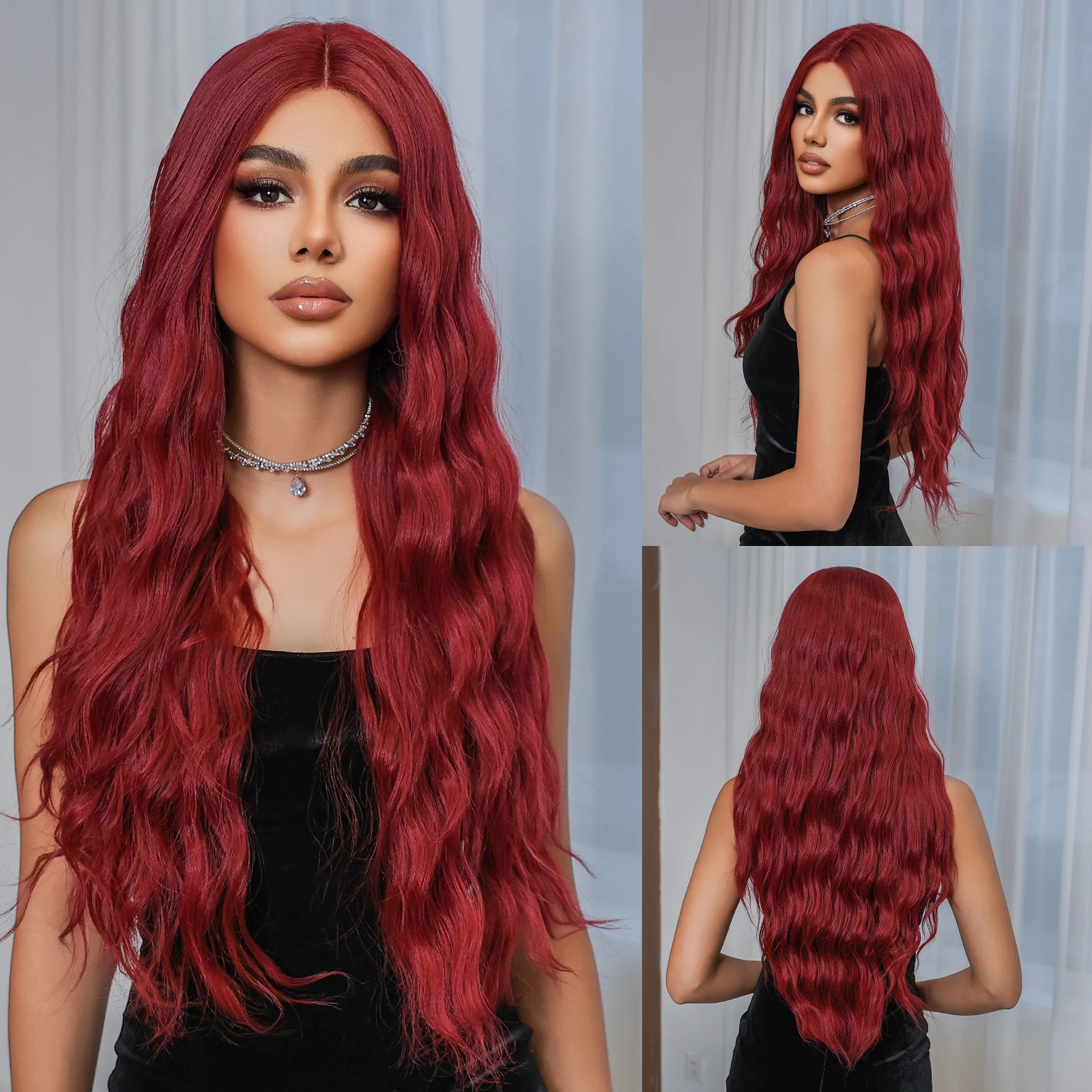 Long-Front-Lace-Synthetic-Wigs-Wine-Red-Wavy-Wigs-for-Afro-Women-Middle ...