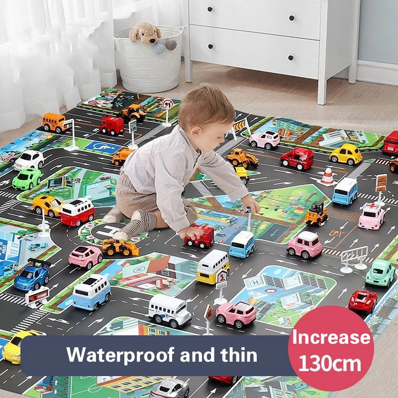 City Rug Kids Toys Games Road Mat Children Traffic Car Map Boy Girls ...