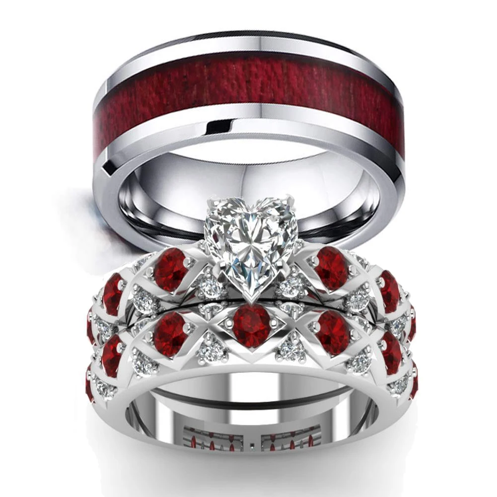 Fashion-Couple-Rings-Women-Heart-White-Crystal-CZ-Rings-Set-Men-s-Red ...