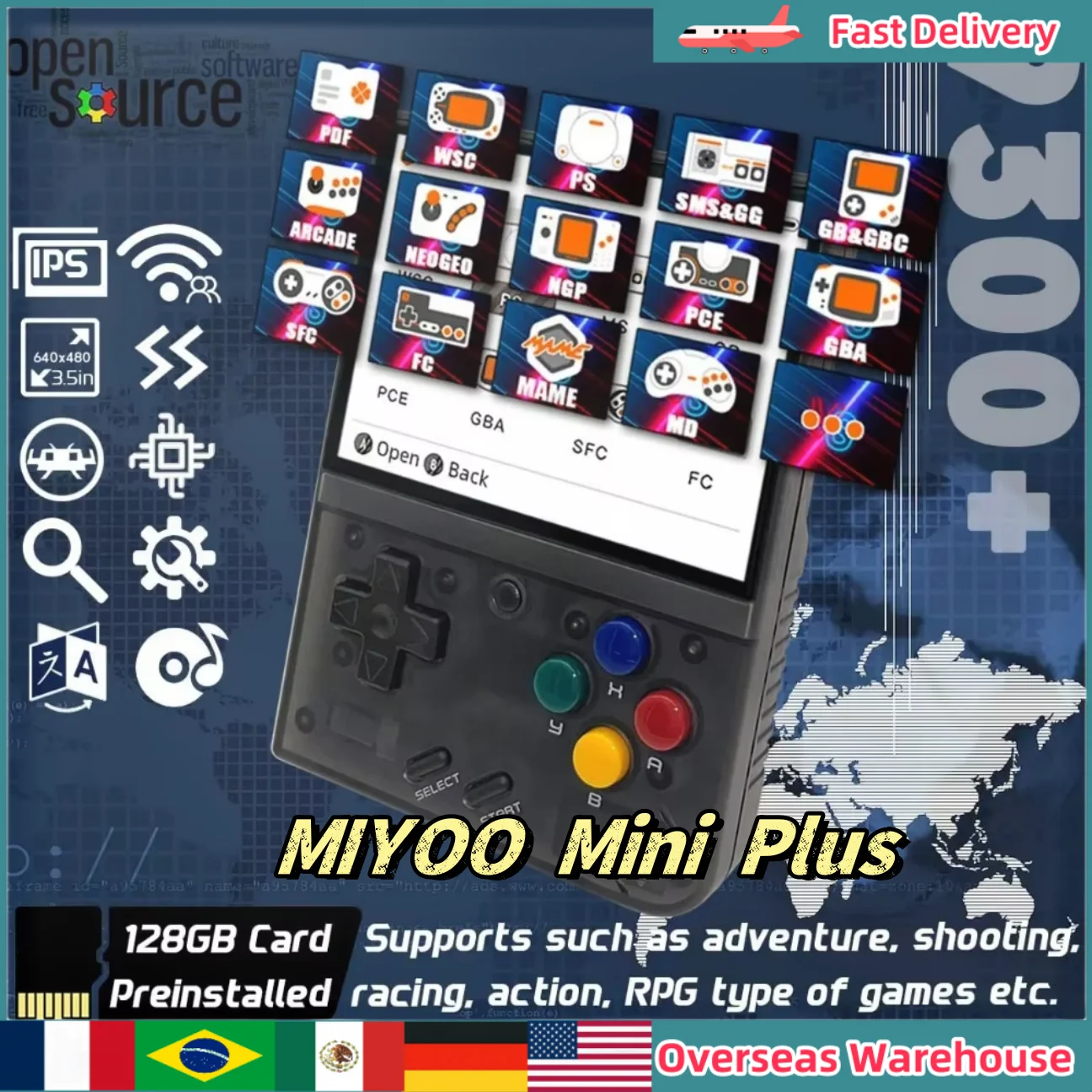 MIYOO Mini Plus Retro Portable Handheld Game Console 3.5-inch IPS HD ...