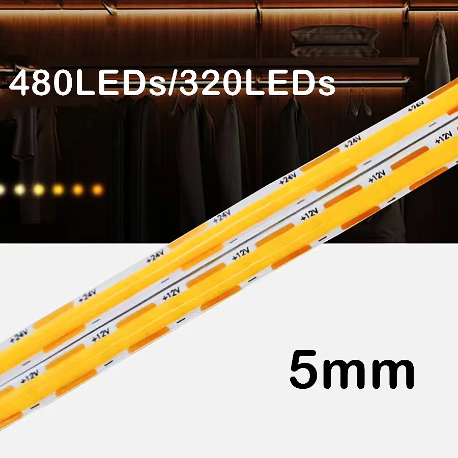 5mm Ultra Thin DC 12V /24V COB LED Strip Lights for Home Decor Car DIY ...