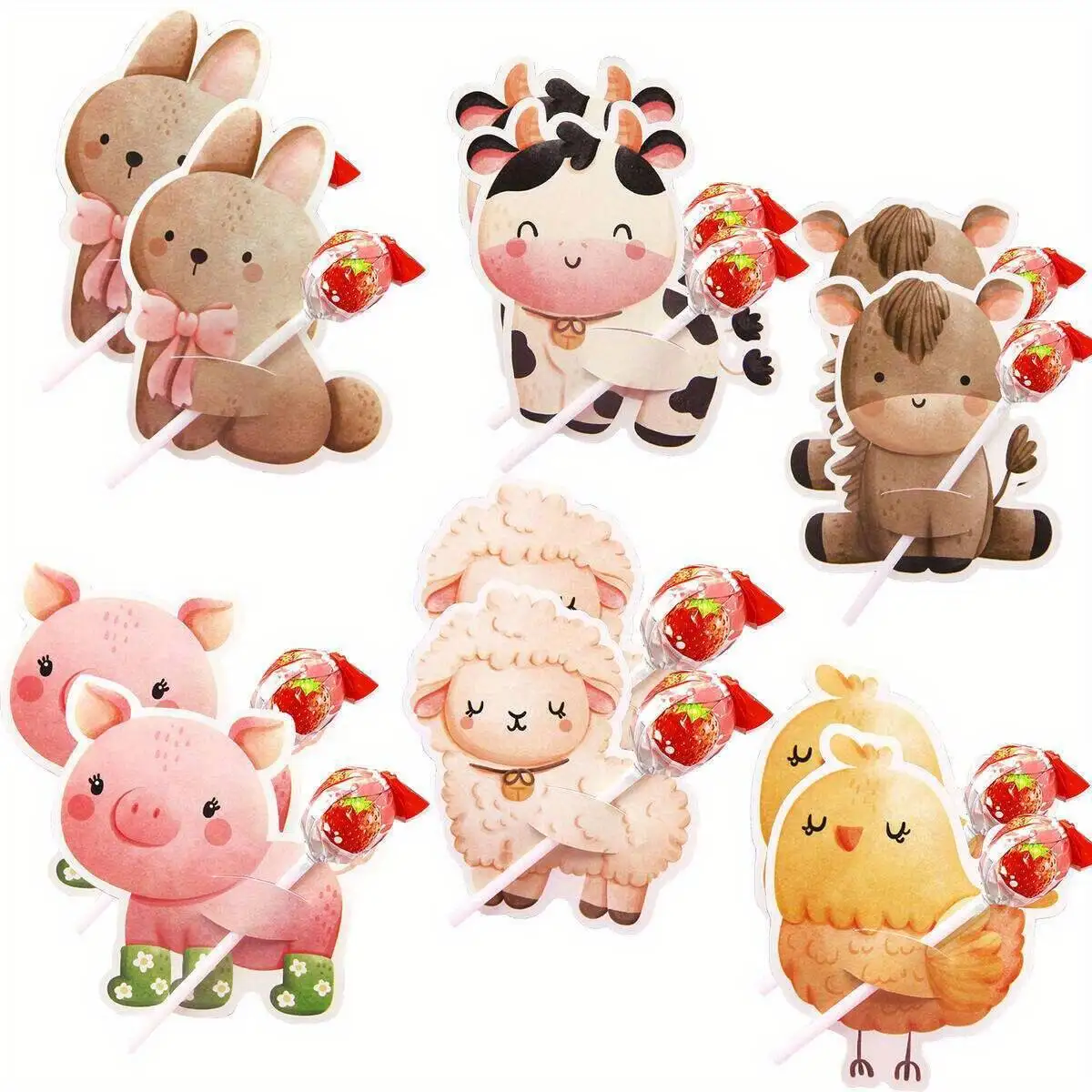 48Pcs Farm Animal Packaged Lollipop Cartoon Pig/Sheep/Cow Candy(With ...