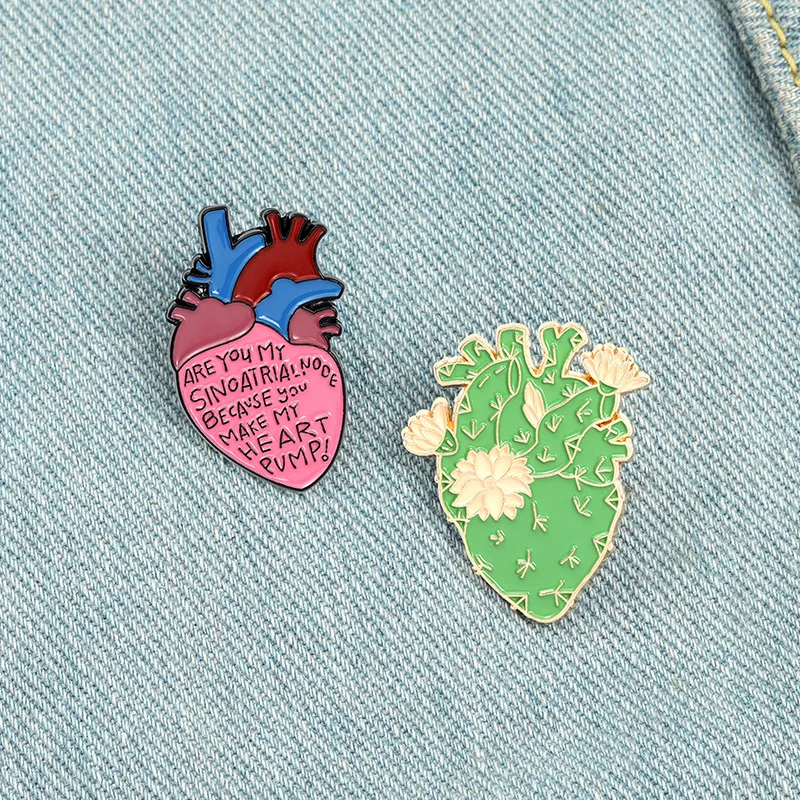 Anatomical-Heart-Enamel-Pins-Human-Heart-with-Flower-Letters-Brooches ...