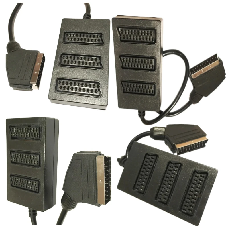 21pin-Scart-3-Way-Splitter-21p-Scart-Male-To-3-Three-Female-Adapter ...