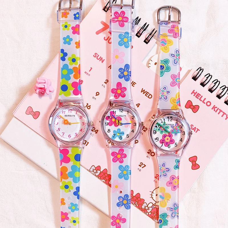 Children-Cartoon-Colorful-Flower-Watch-For-Female-Middle-School ...