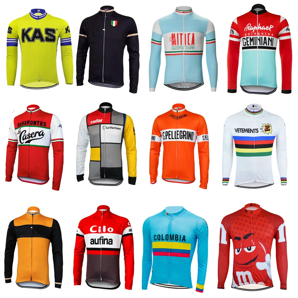 Retro Team Cycling Jersey Man Long Sleeve Bike Wear Thin Outdoor Sports ...