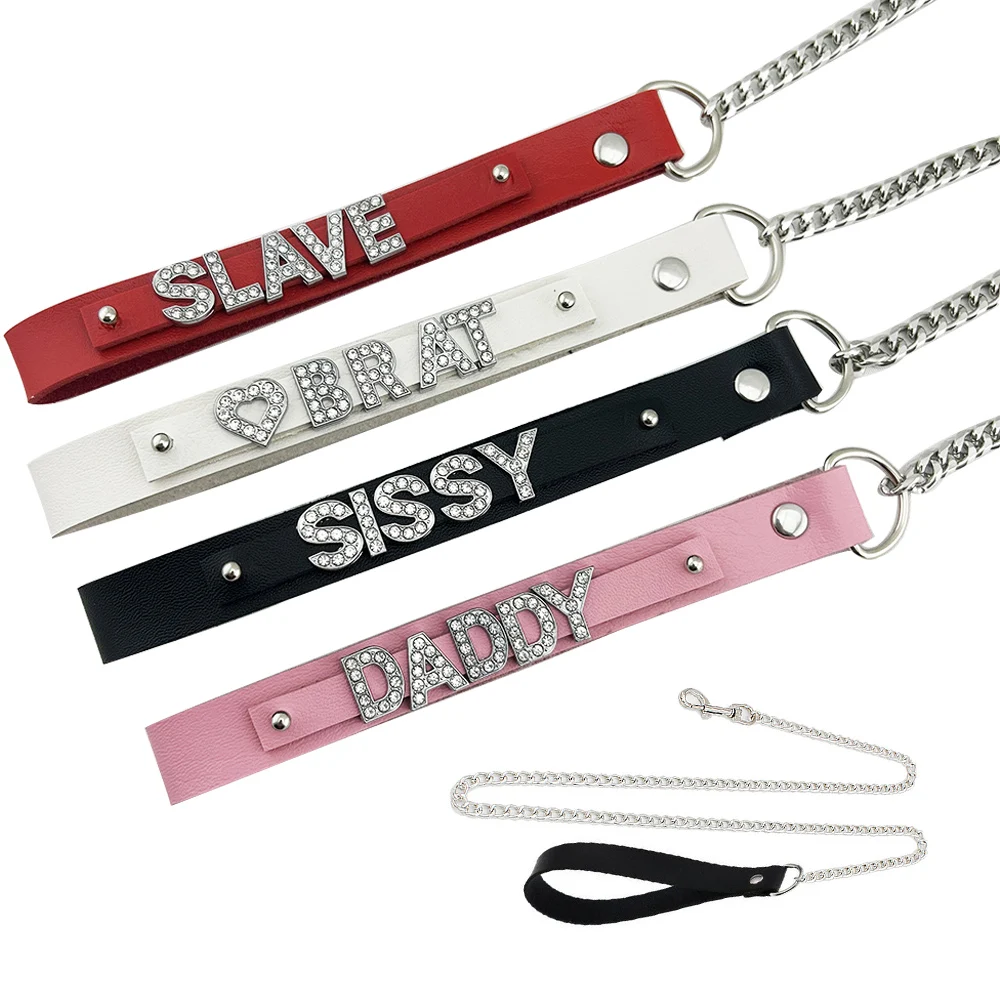 Rhinestone-Bdsm-Slave-Leash-Custom-Sexy-Goth-Bondage-Crystal-Letter ...