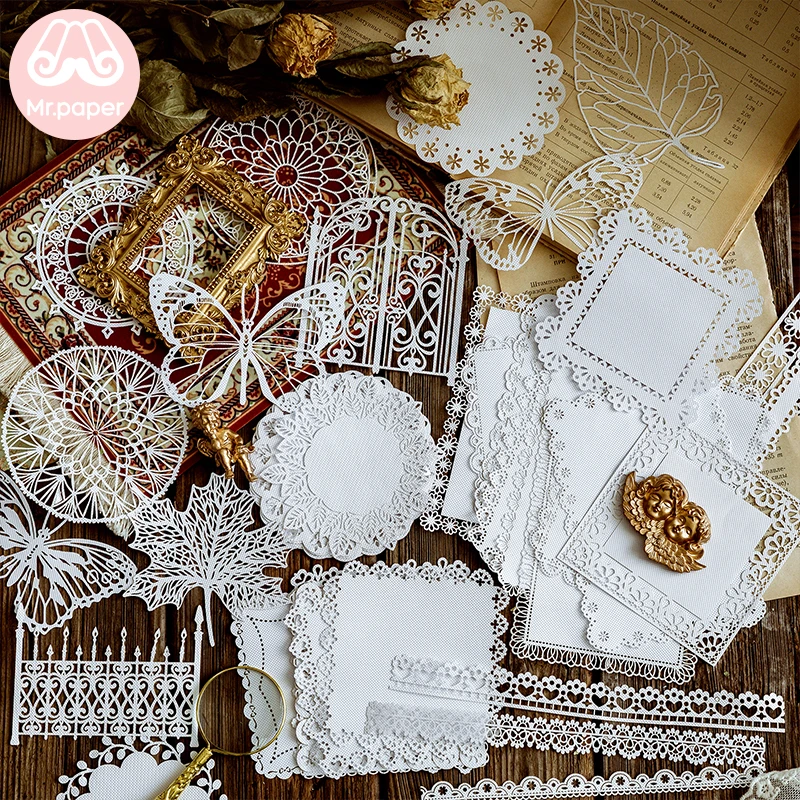 Mr.paper 8 Designs 10pcs/lot White Lace Paper Loose Leaf Homemade White ...