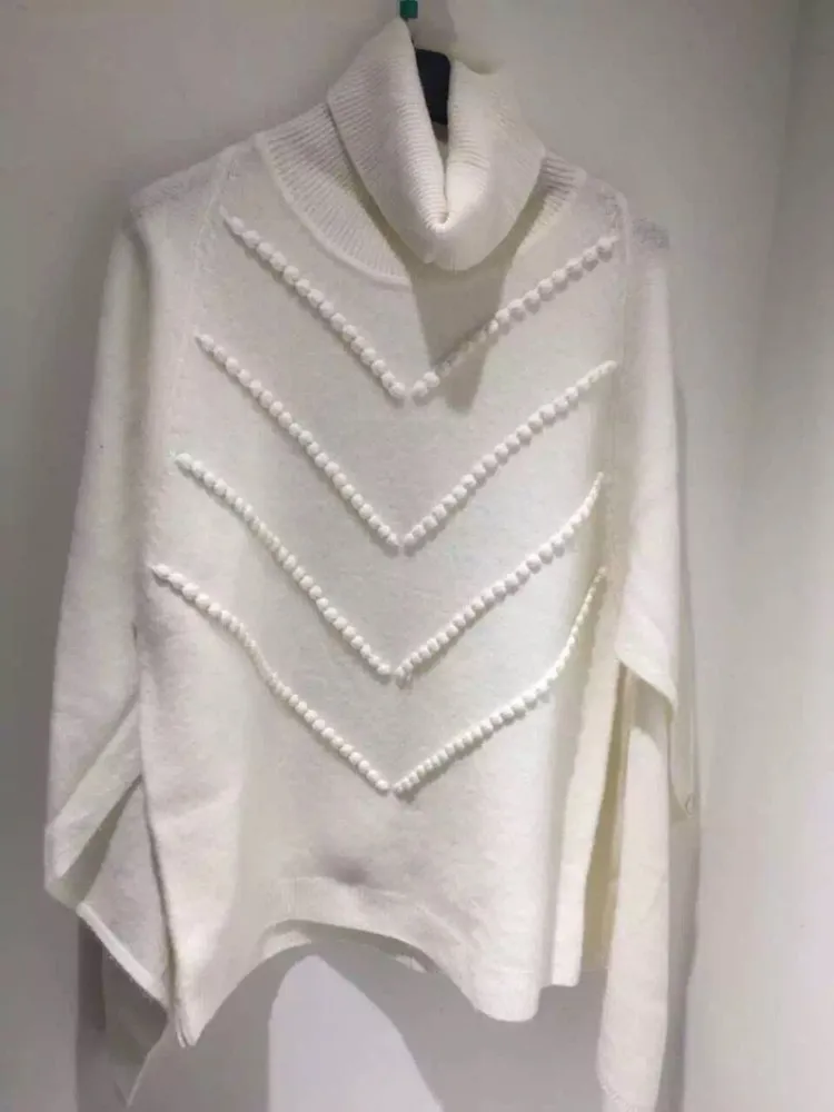 Women Knit Sweater Cape V-Shaped Pattern Handmade Crochet Long Sleeve ...