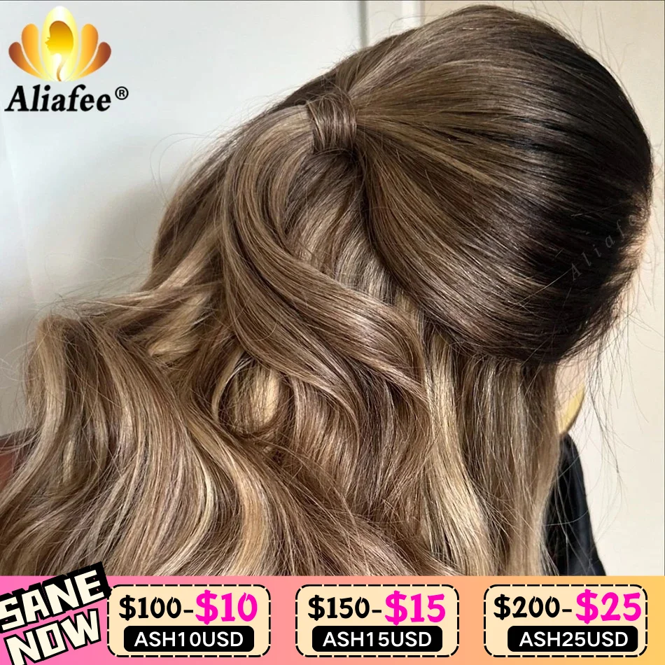 Balayage Highlight Wig Human Hair 13X6 Lace Frontal Wigs Pre Plucked ...