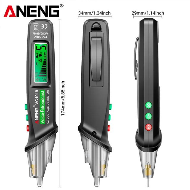ANENG VC1019 Intelligent Voice Broadcast Tester Pen 12V-1000V Infrared ...