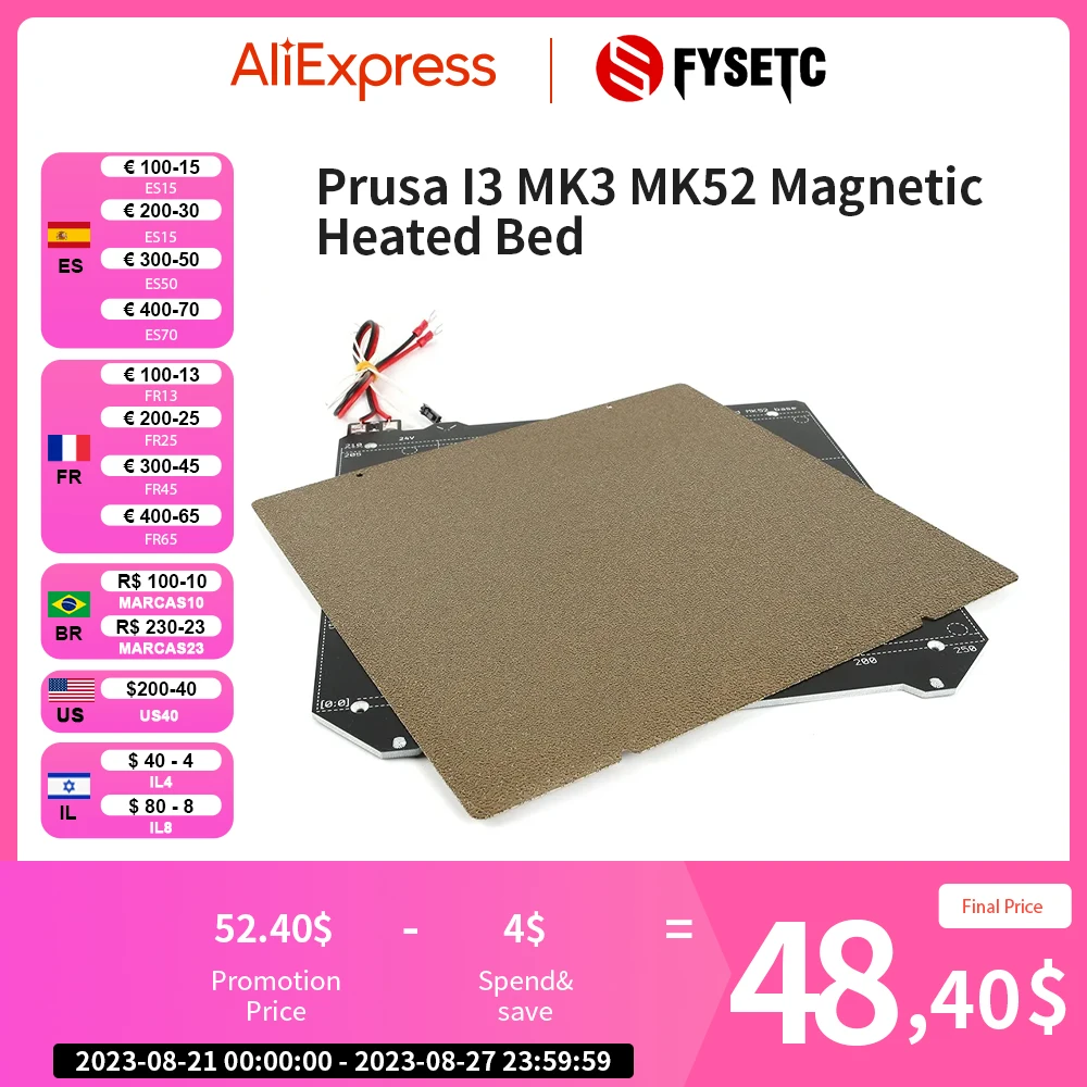 Prusa I3 MK3 MK52 Magnetic Heated Bed + Double Sided Textured Powder ...