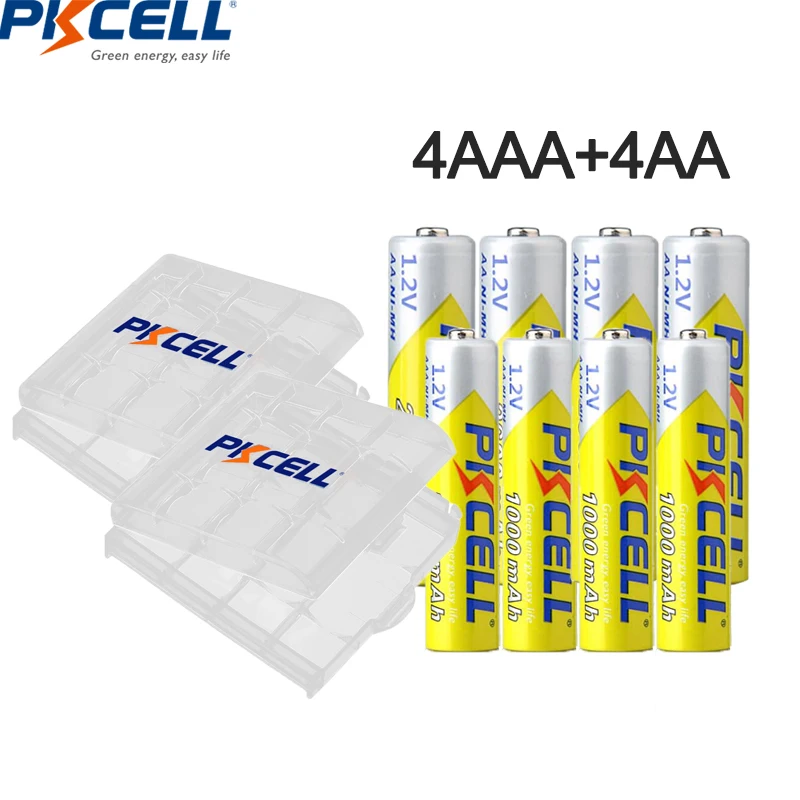 PKCELL 4Pcs 2600mAh AA rechargeable Batteries +4Pcs AAA Batteries ...