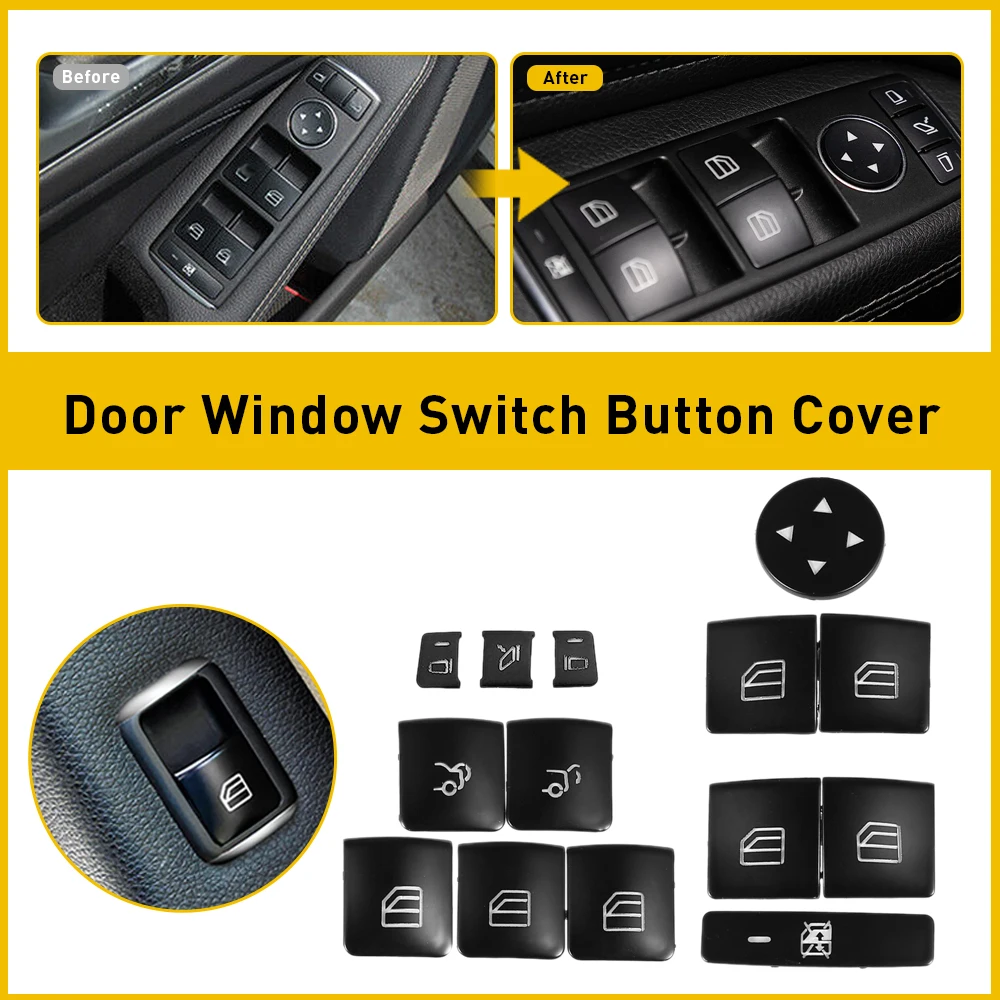 14Pcs-Black-Window-Switch-Button-Cover-Replacement-For-Mercedes-Benz ...