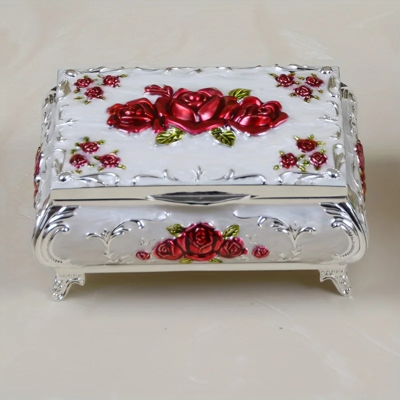 1pc Metal Craft Rose Jewelry Box, Creative Girl Jewelry Box, Wedding ...