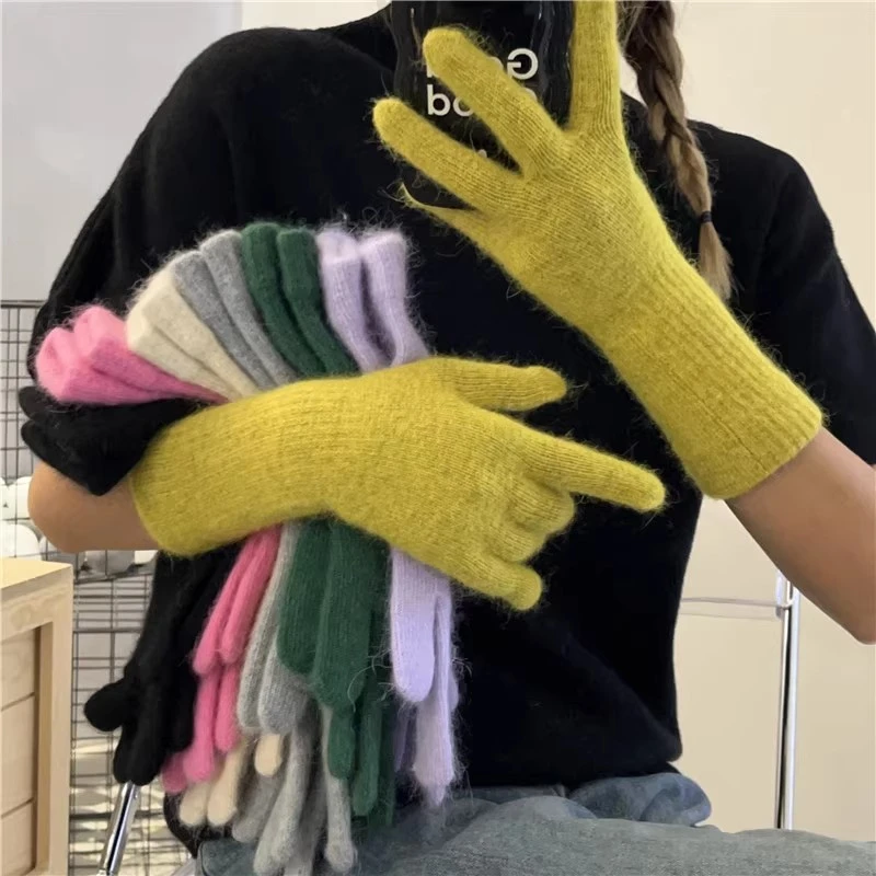 Solid Color Five-fingered Gloves Autumn Winter Warm Gloves Extended ...