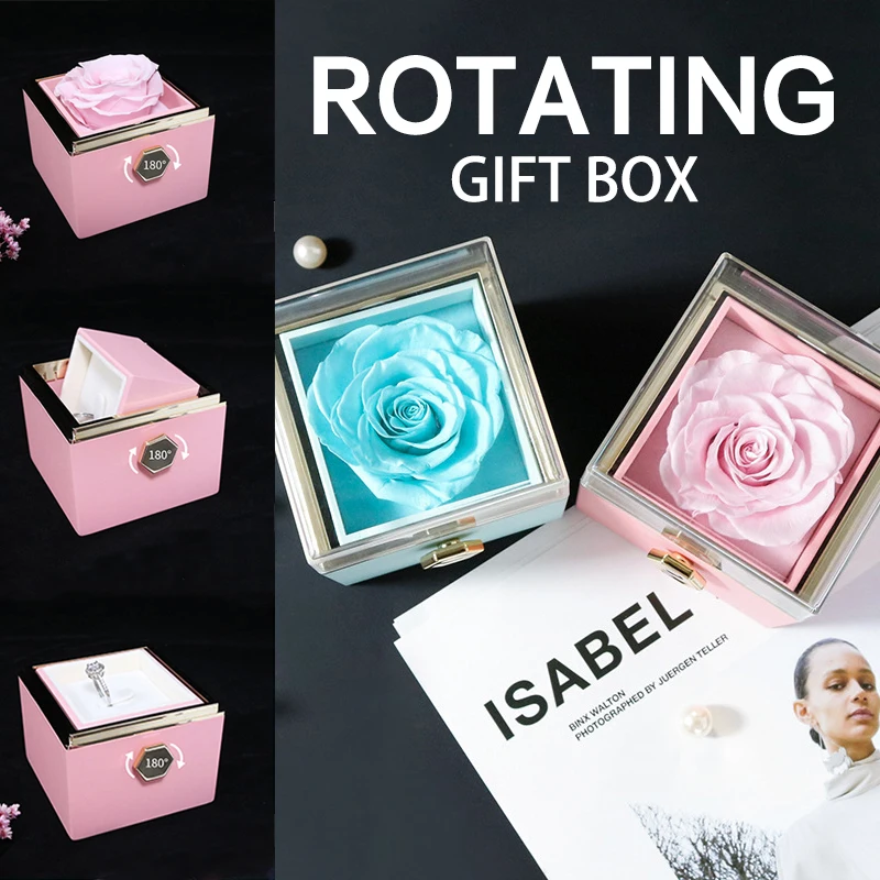 Valentinstag-Heirats-antrag-rotierende-Rose-Geschenk-box-Acryl-Ring-Box ...