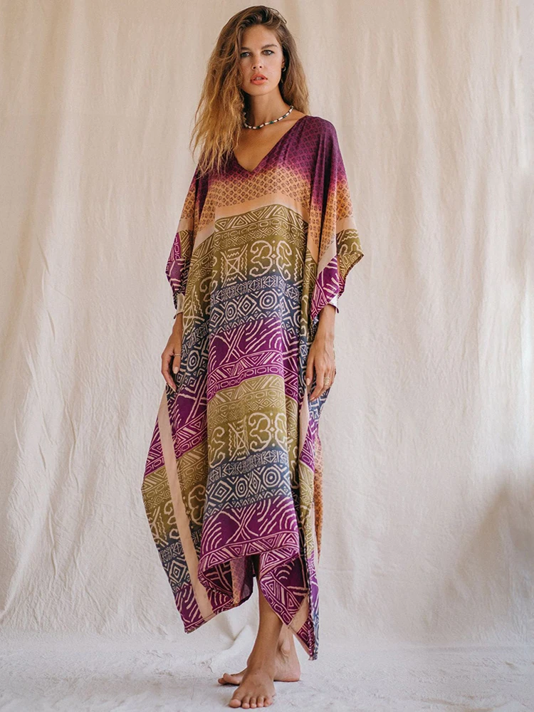 New-Over-size-Boho-Maxi-Dress-Print-Cover-ups-Robe-De-Plage-Pareos ...