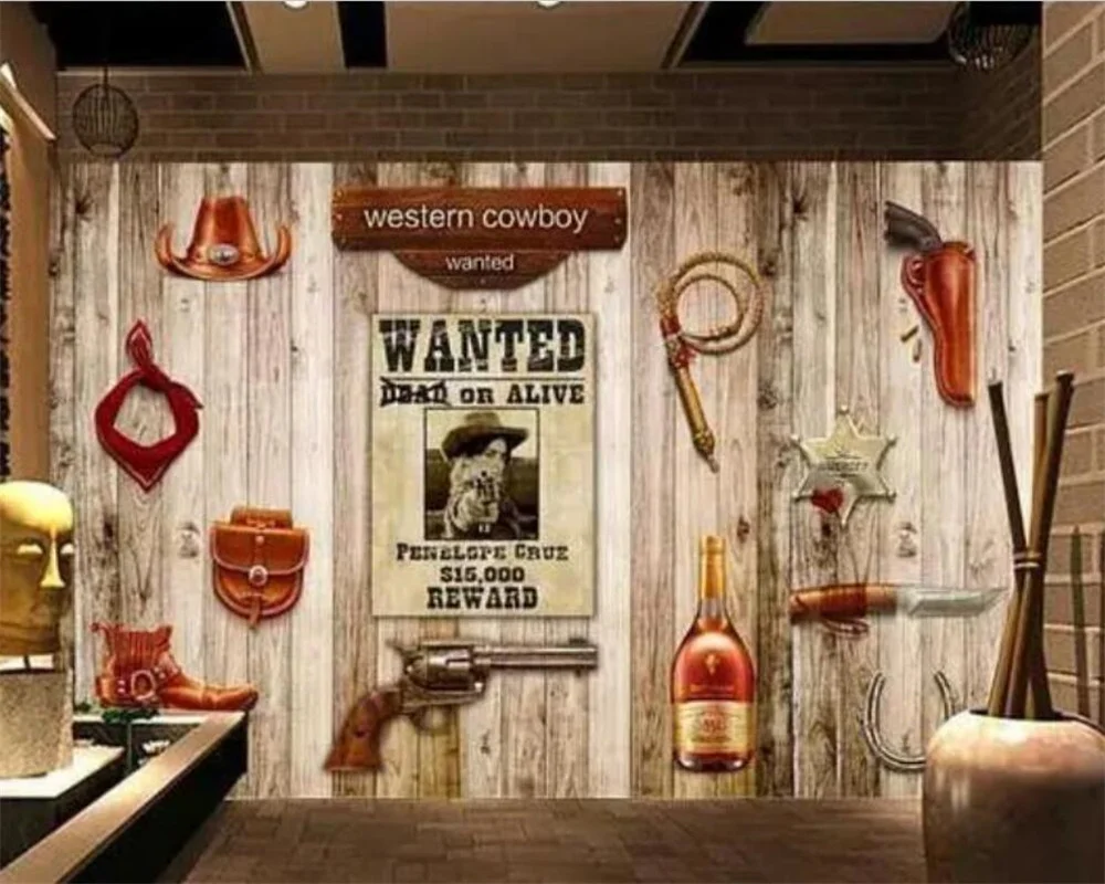 Custom-large-wallpaper-3d-western-cowboy-wood-plank-wall-american-style ...