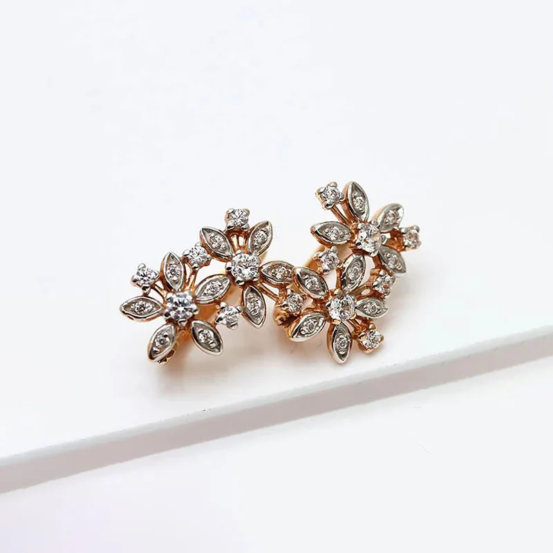 585 Purple Gold Cherry Blossom Earrings for Women Inlay Crystal Plated ...