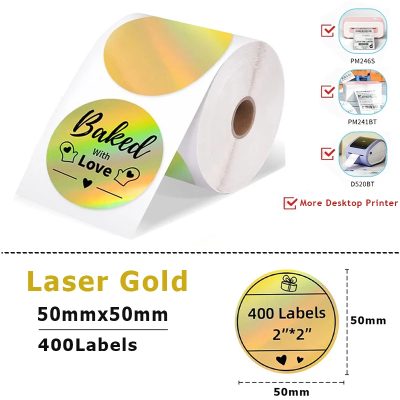 2"x2" Laser Gold Thermal Label for Phomemo PM241BT D520BT PM246S ...