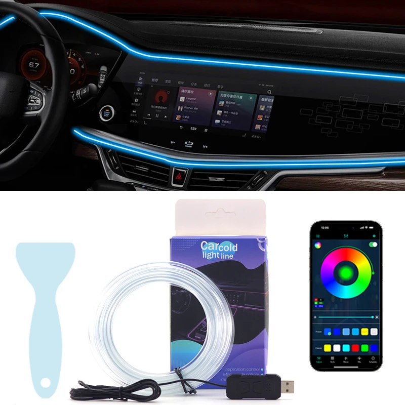 Neon-Car-Led-Strip-Light-RGB-USB-Ambient-Led-Lighting-Kit-with-Fiber ...