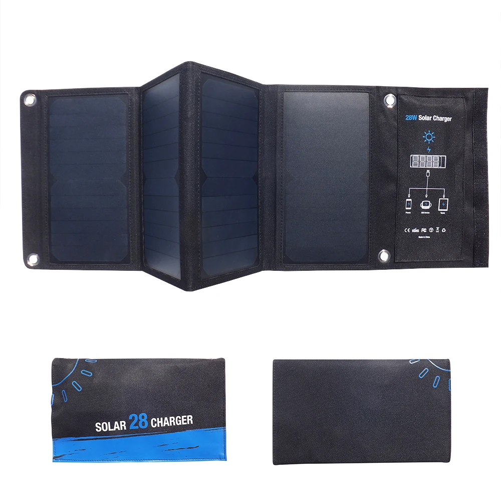 28W Folding Solar Panel 2 USB Ports Foldable Portable Solar Phone ...