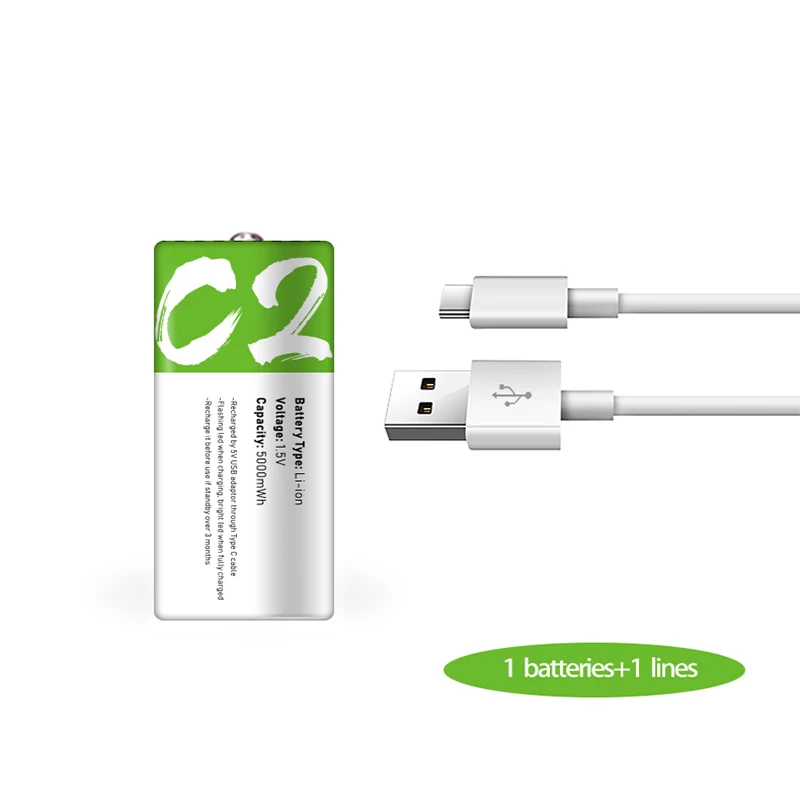 Type c port direct charging rechargeable battery 1.5v 5000mAh usb ...