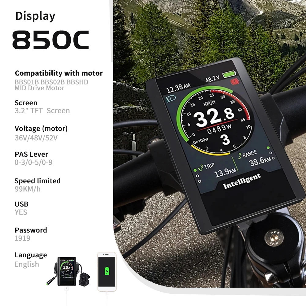 Electric-Bike-Bafang-Display-850C-Instrument-for-BAFANG-BBS-Mid-Drive ...