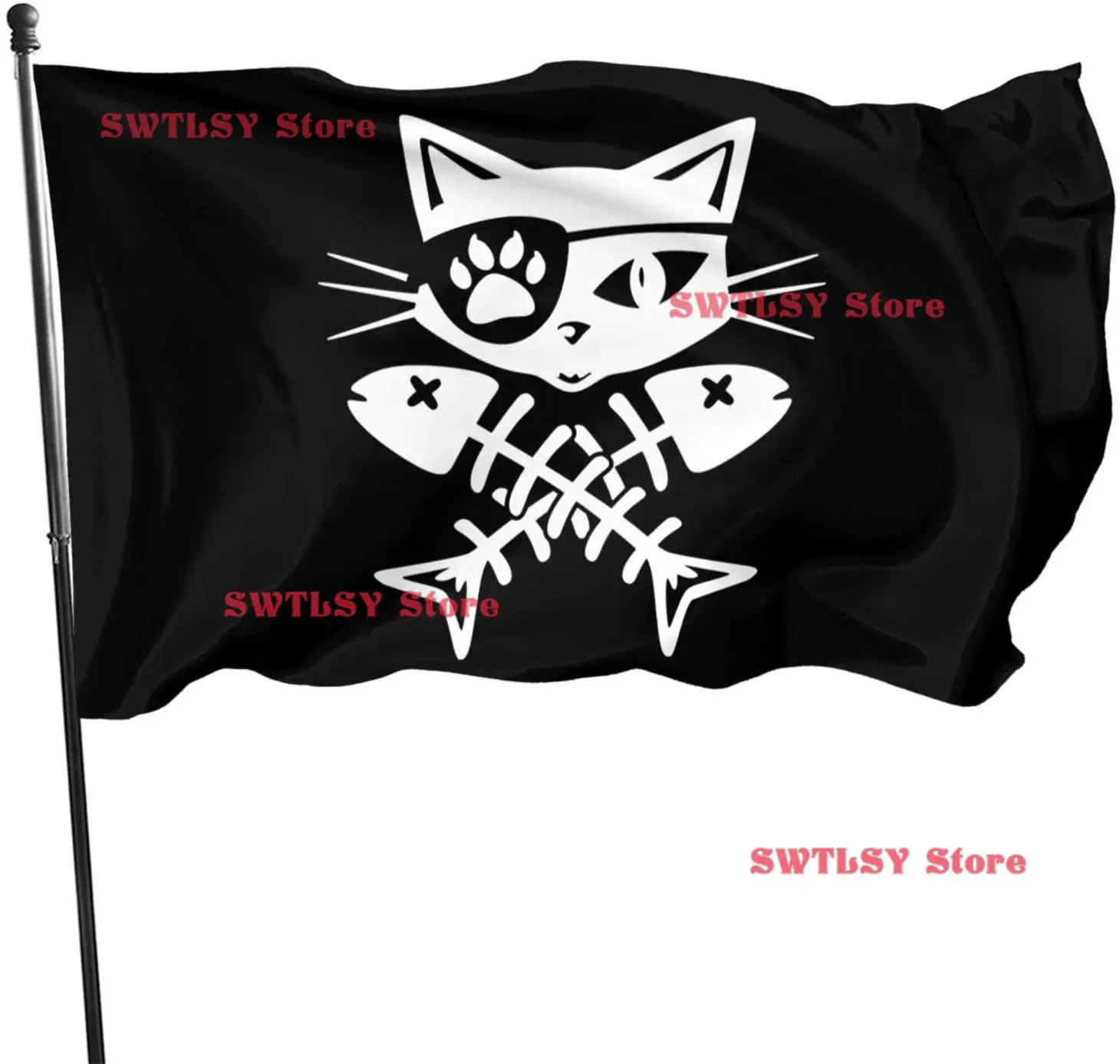 Pirate Cat Skull And Crossbone Flag 35 Feet Single Traveling Vivid And ...