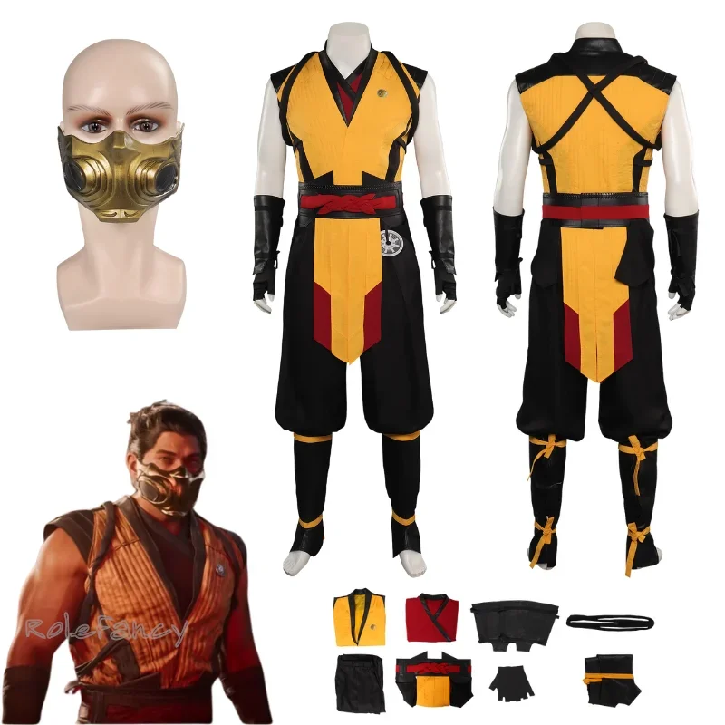 Mortal Kombat Cosplay Scorpion Cosplay Costume Fantasia Top Pants Mask ...