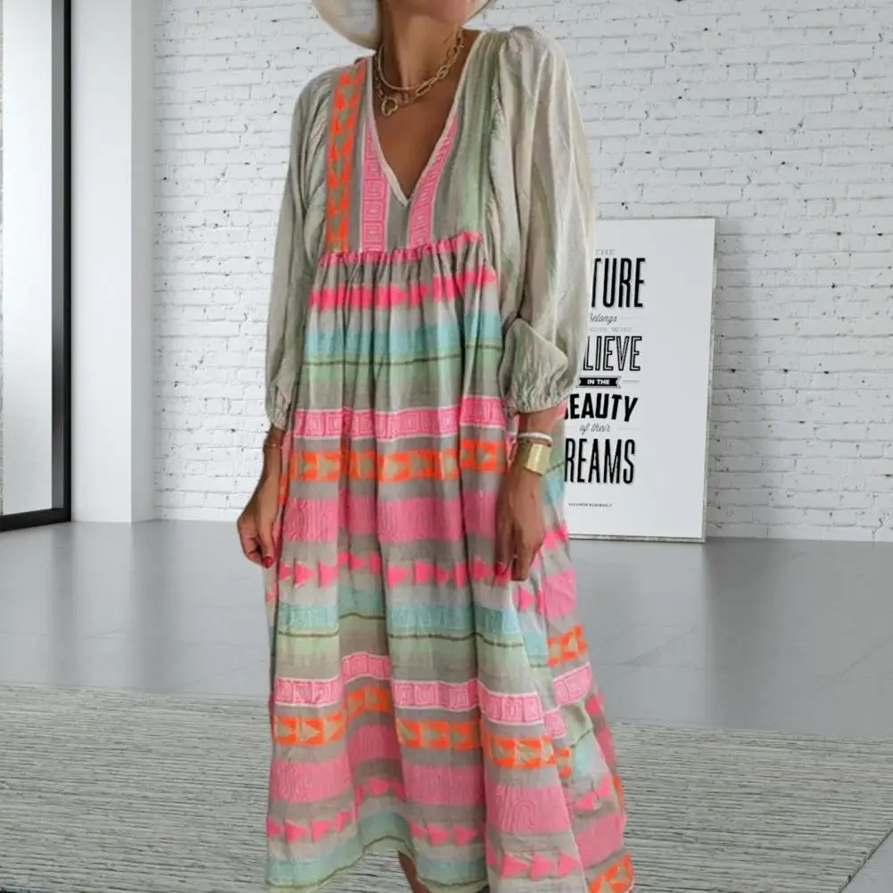 Beautiful Maxi Dress Bohemian Low cut Lantern Sleeves Lady Maxi Dress ...
