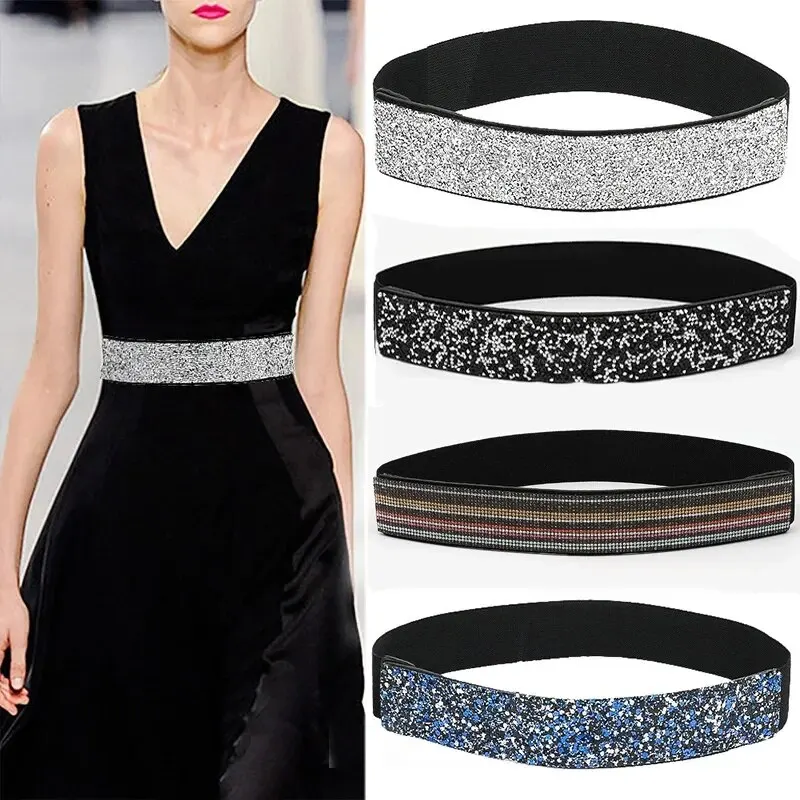 Women-Belt-Rhinestone-Inlaid-Elastic-Waistband-Sparkling-Fashion ...