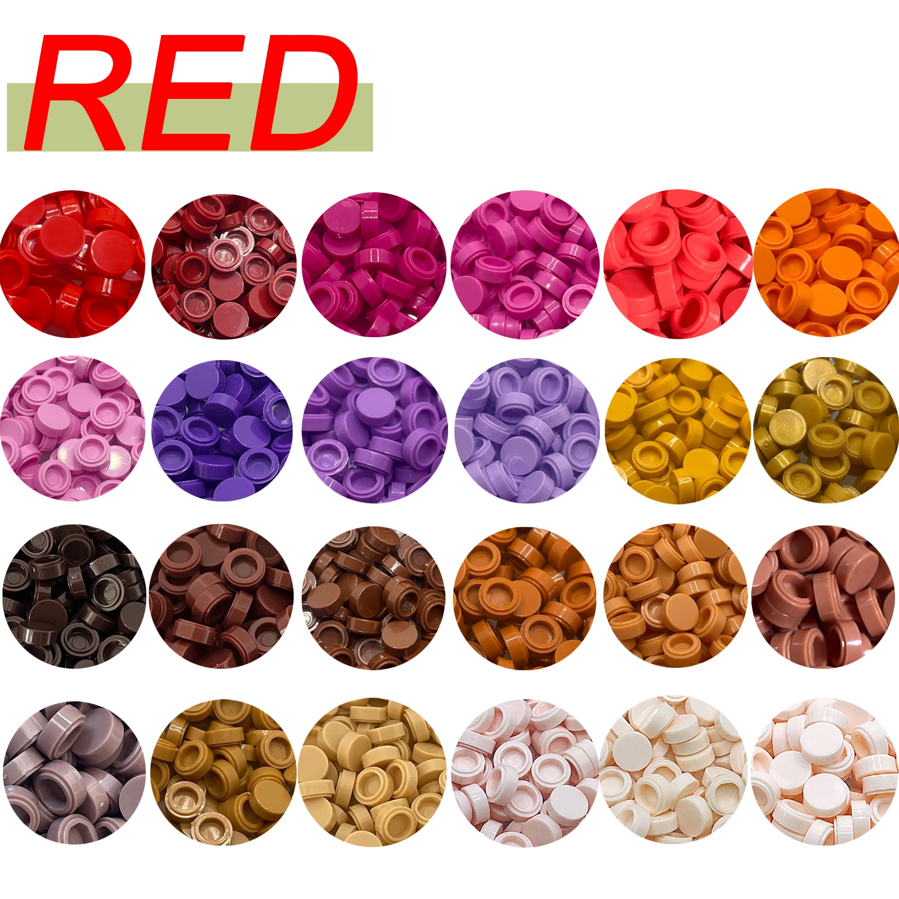 1000pcs 98138 Round Tile 1x1 Round Circle Red Series Pixel Painting ...