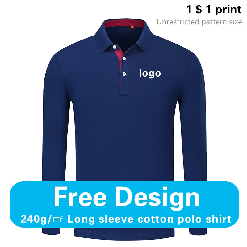 Autumn-Winter-pure-cotton-Long-Sleeve-Polo-Custom-Embroidered-Logo ...